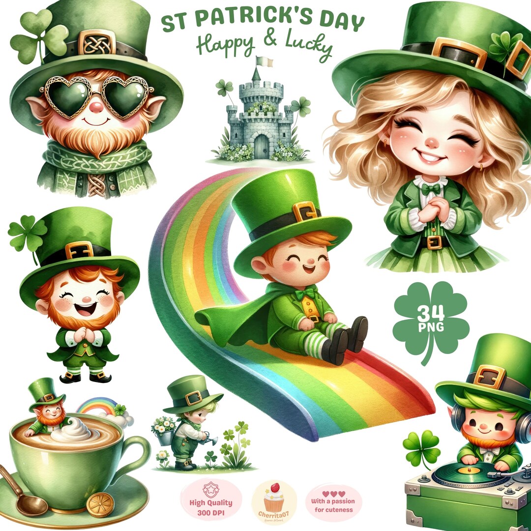 St Patrick's Day Clipart, Lucky Leprechaun Clipart, Irish Green PNG, St ...