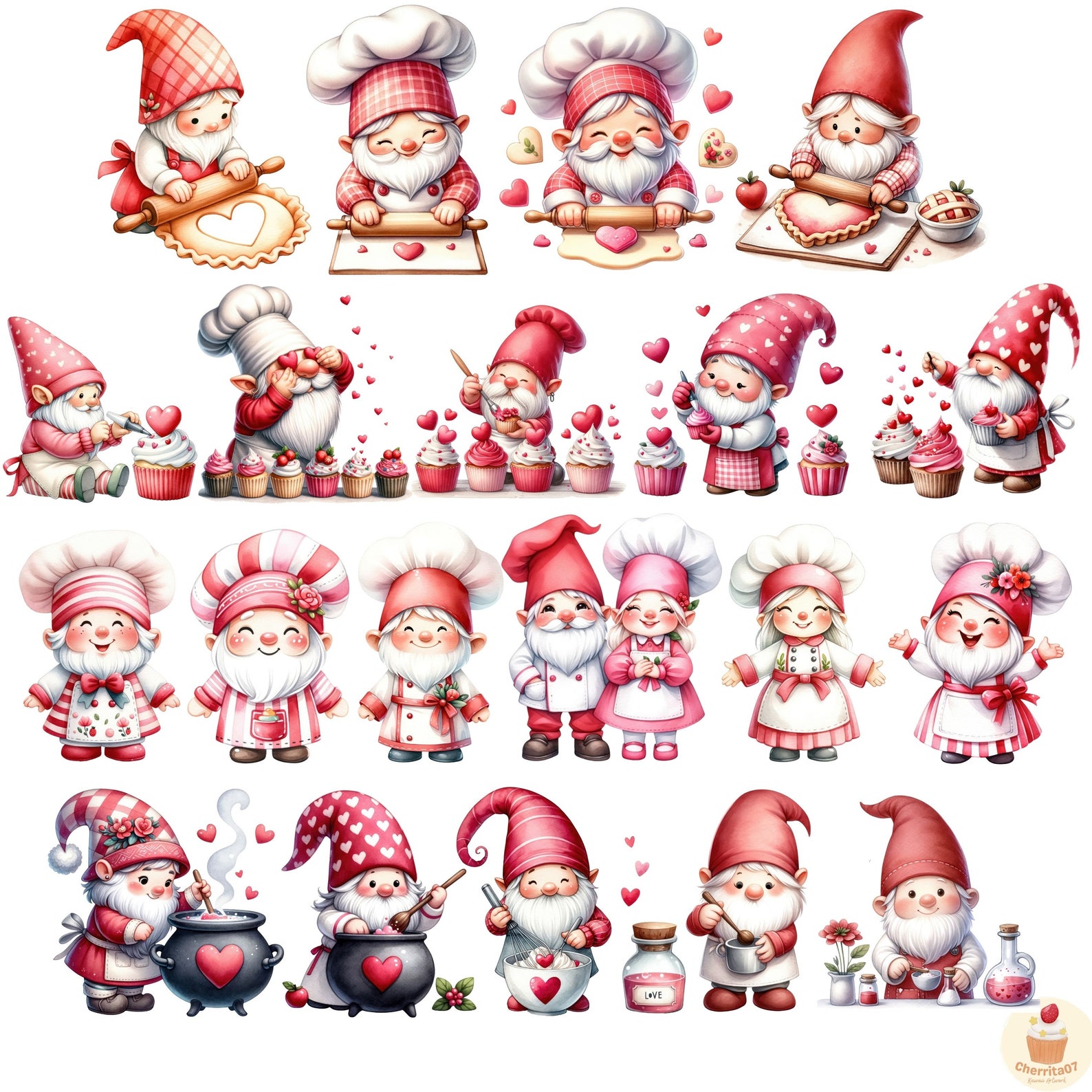 Gnome Pastry Chef Clipart, Baked With Love PNG, Gnome PNG, Valentines ...