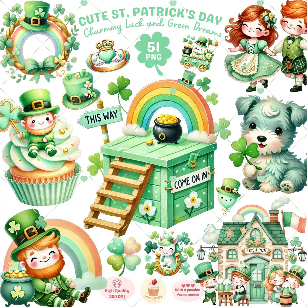 Cute St Patrick's Day Clipart, Leprechaun Clipart, Shamrock Clipart ...