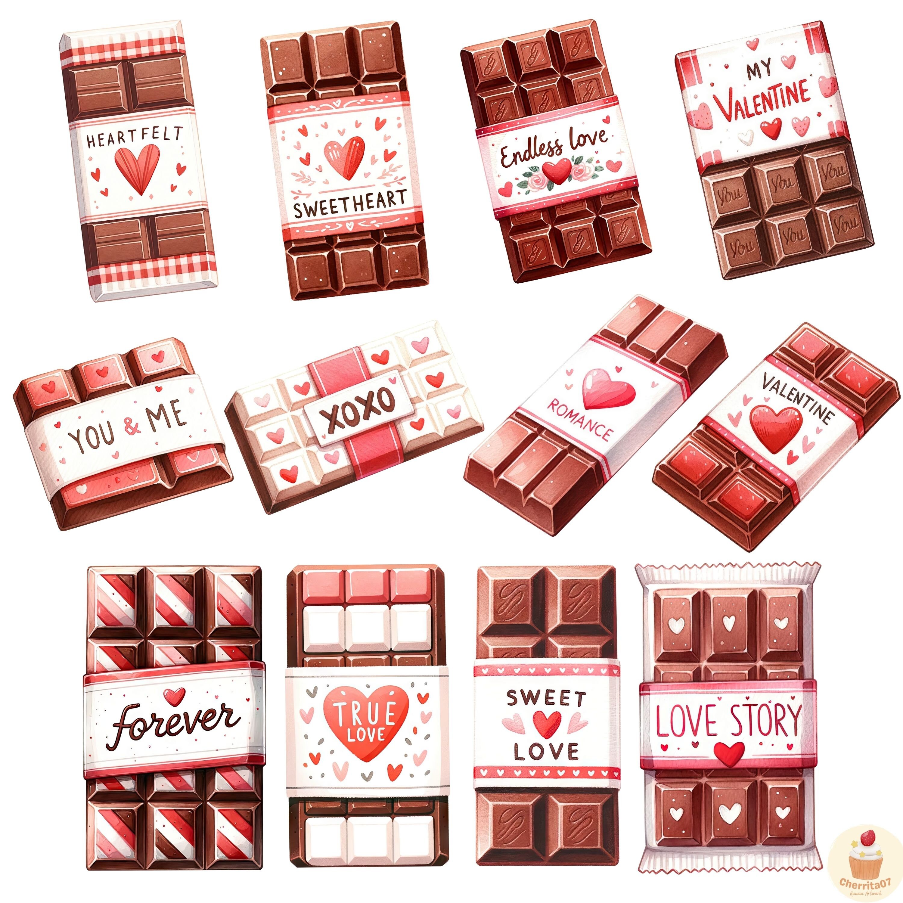 Valentines Chocolate Bar Clipart, Valentine Words Clipart, Chocolates ...