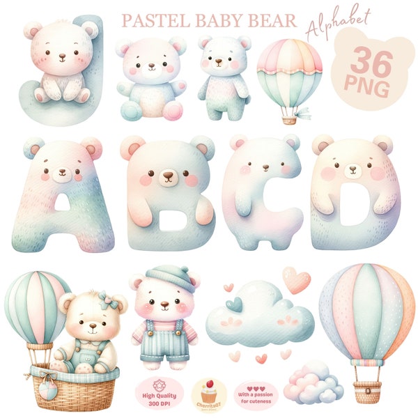Teddy Bear Alphabet Png Font Baby Bear Letters - Etsy