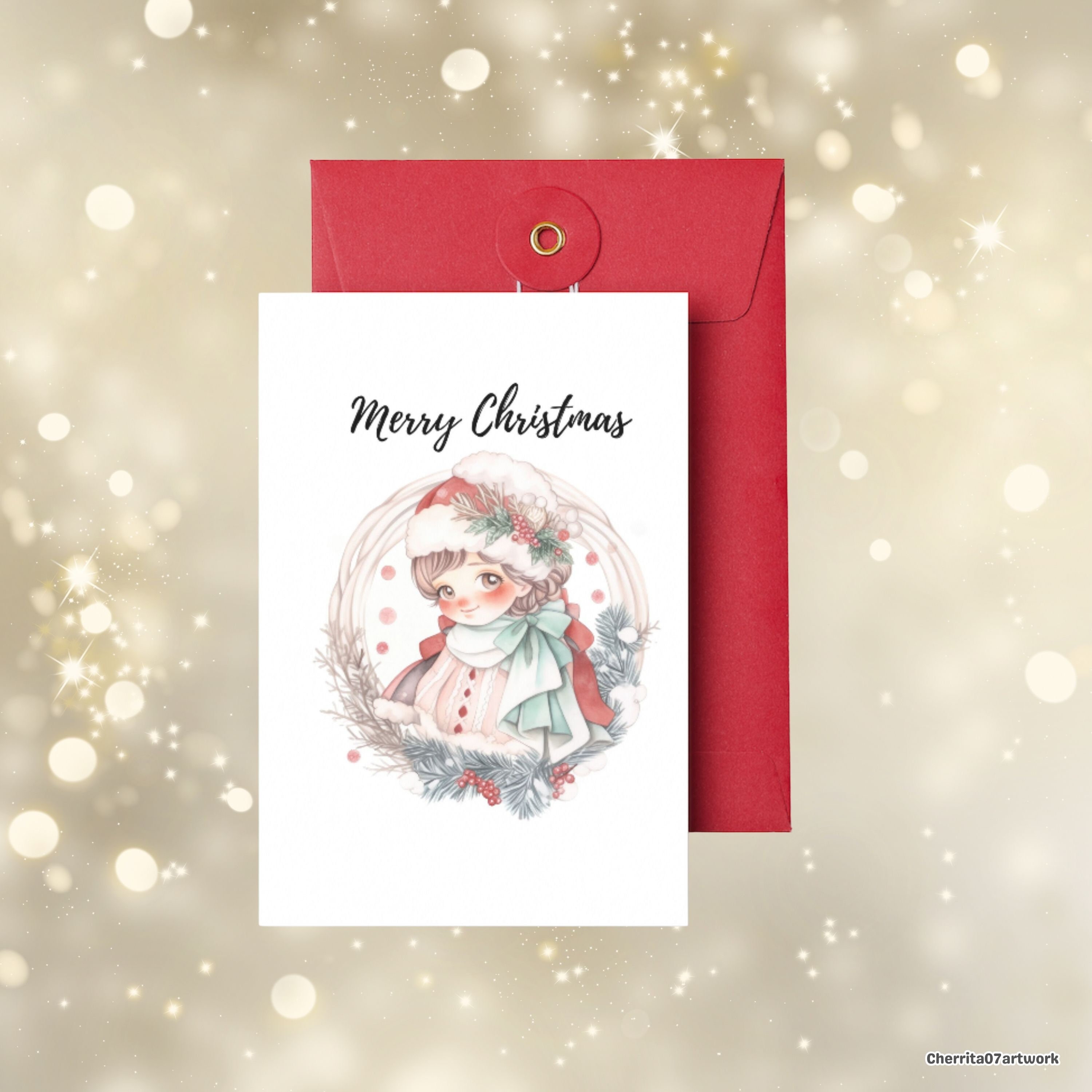 Digital Christmas Cards, Printable Christmas Girl Card, PDF Christmas ...