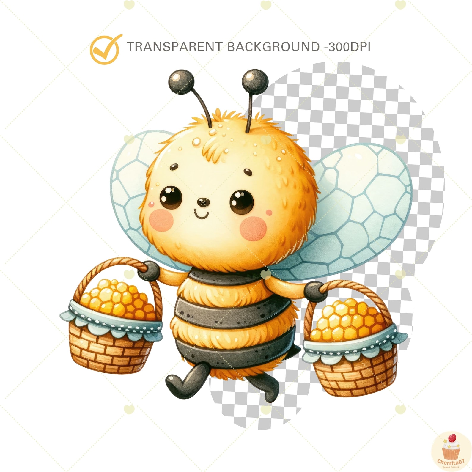 Honey Bee Clipart, Bee and Daisies PNG, Daisy Floral PNG, Watercolor ...