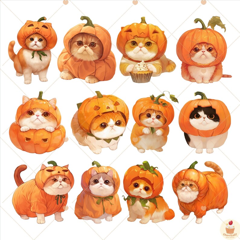 Pumpkin Cat Clipart, Cute Cat Png, Halloween Cat Clipart, Exotic ...