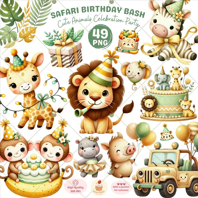 Safari Birthday Clipart, Cute Safari Animals Png, Wild One Birthday ...