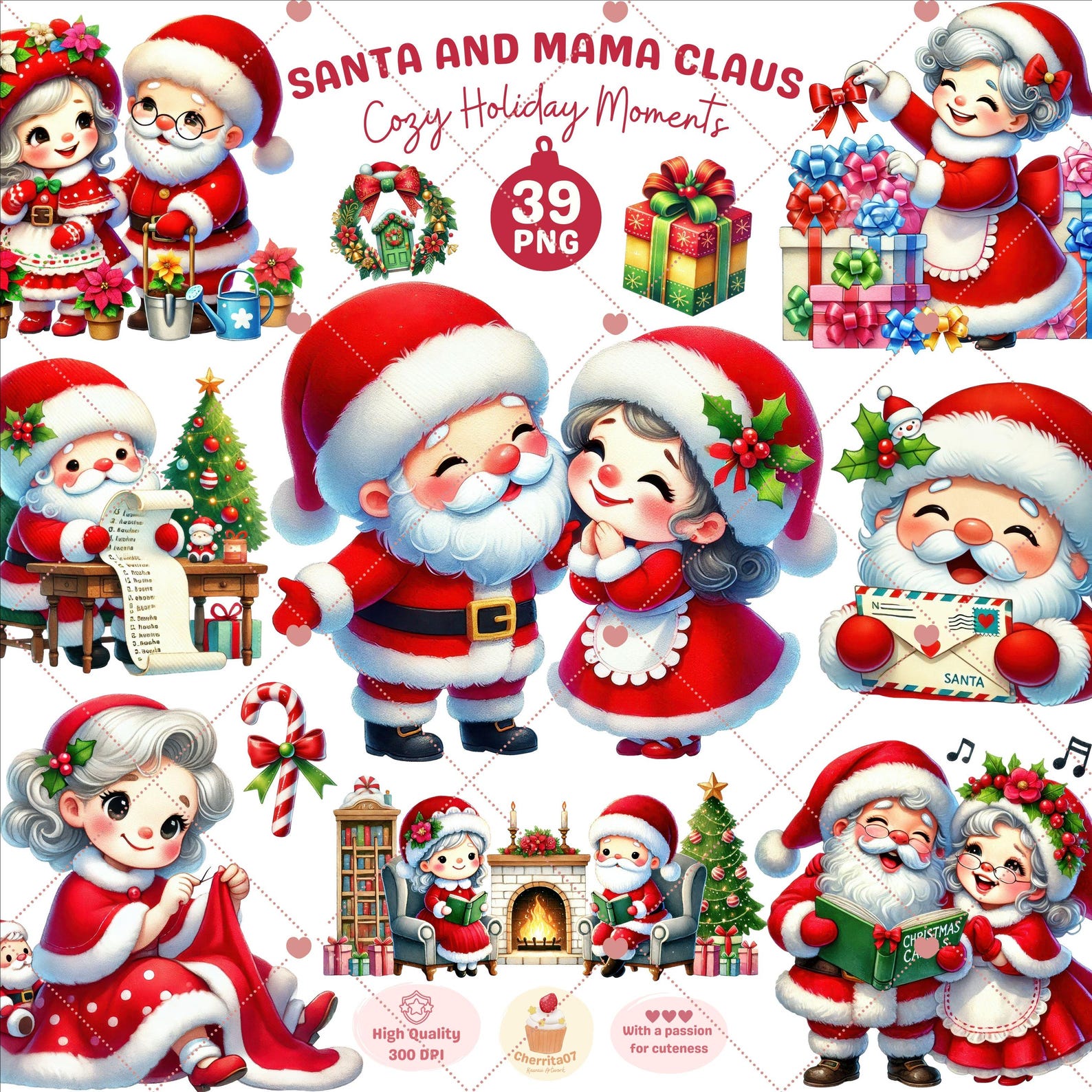 Santa and Mama Claus Clipart, Christmas Couple Png, Cozy Christmas ...