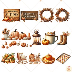 Cozy Autumn Clipart, Fall Png, Pumpkin Png, Harvest Clipart, Rustic ...