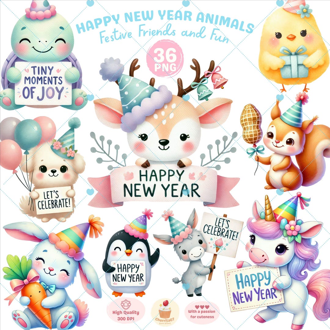 New Year Animal Clipart, Happy New Year Png, Cute Animals Clipart ...