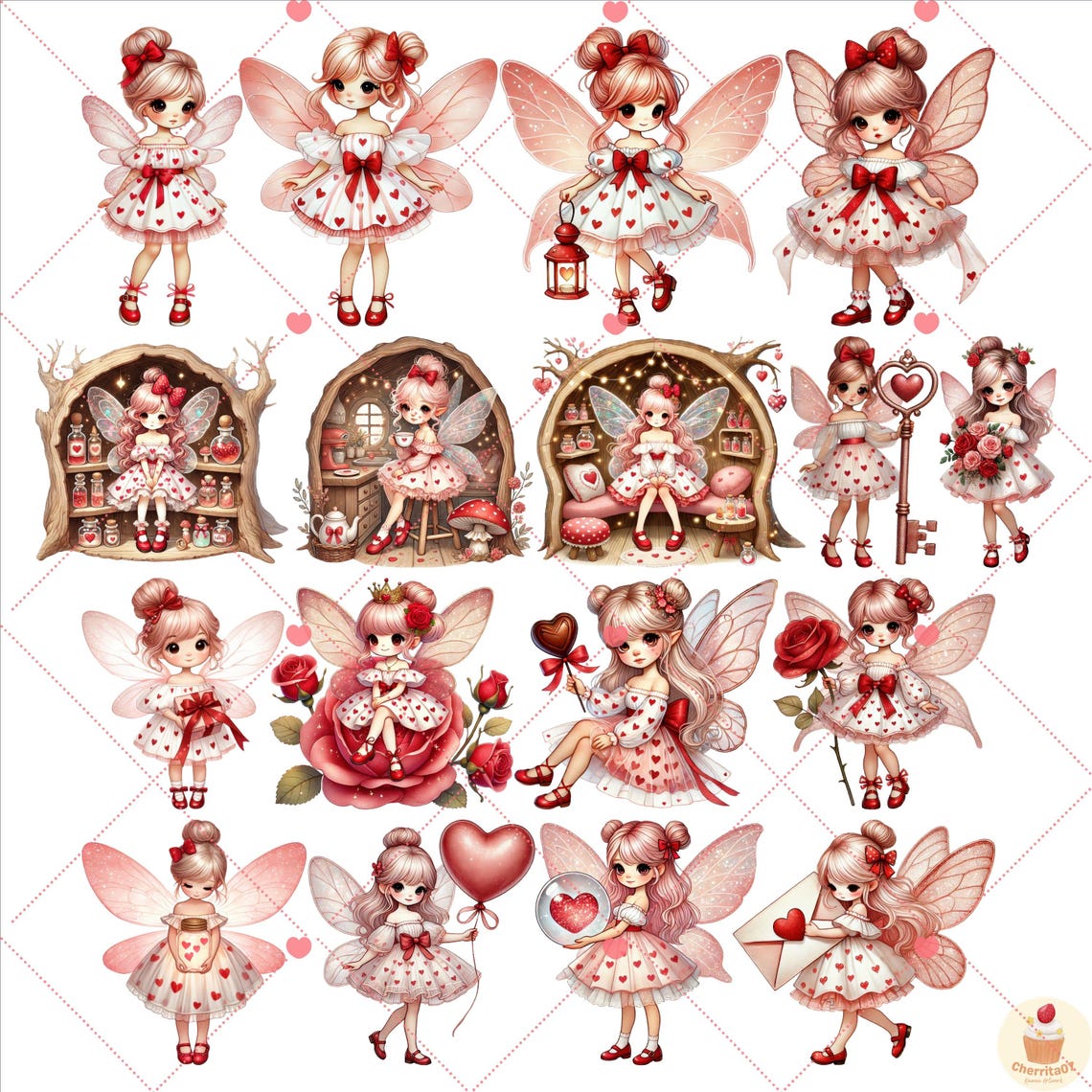 Valentine Fairy Clipart, Cute Fairy Png, Valentine's Day, Red Rose ...