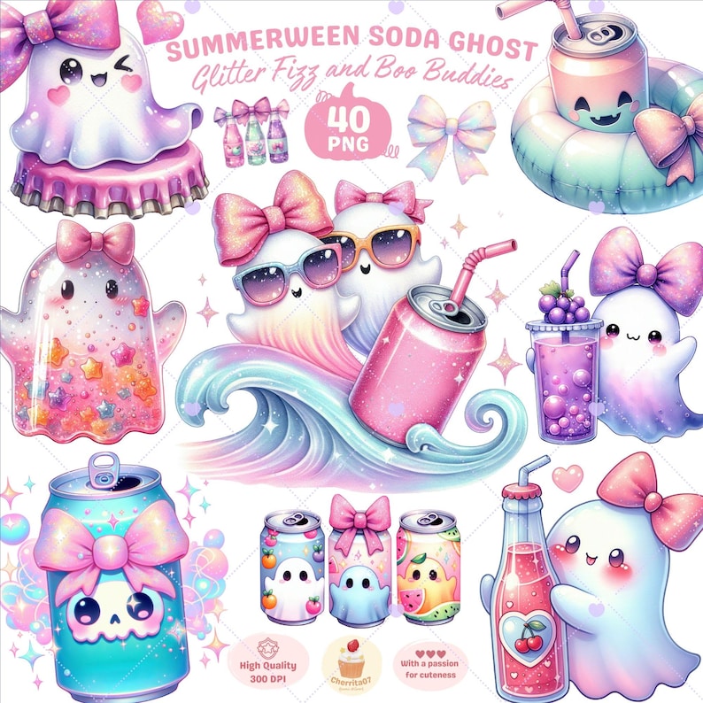 Summerween Ghost Clipart: Soda Can PNG Set (commercial Use, PDF ...