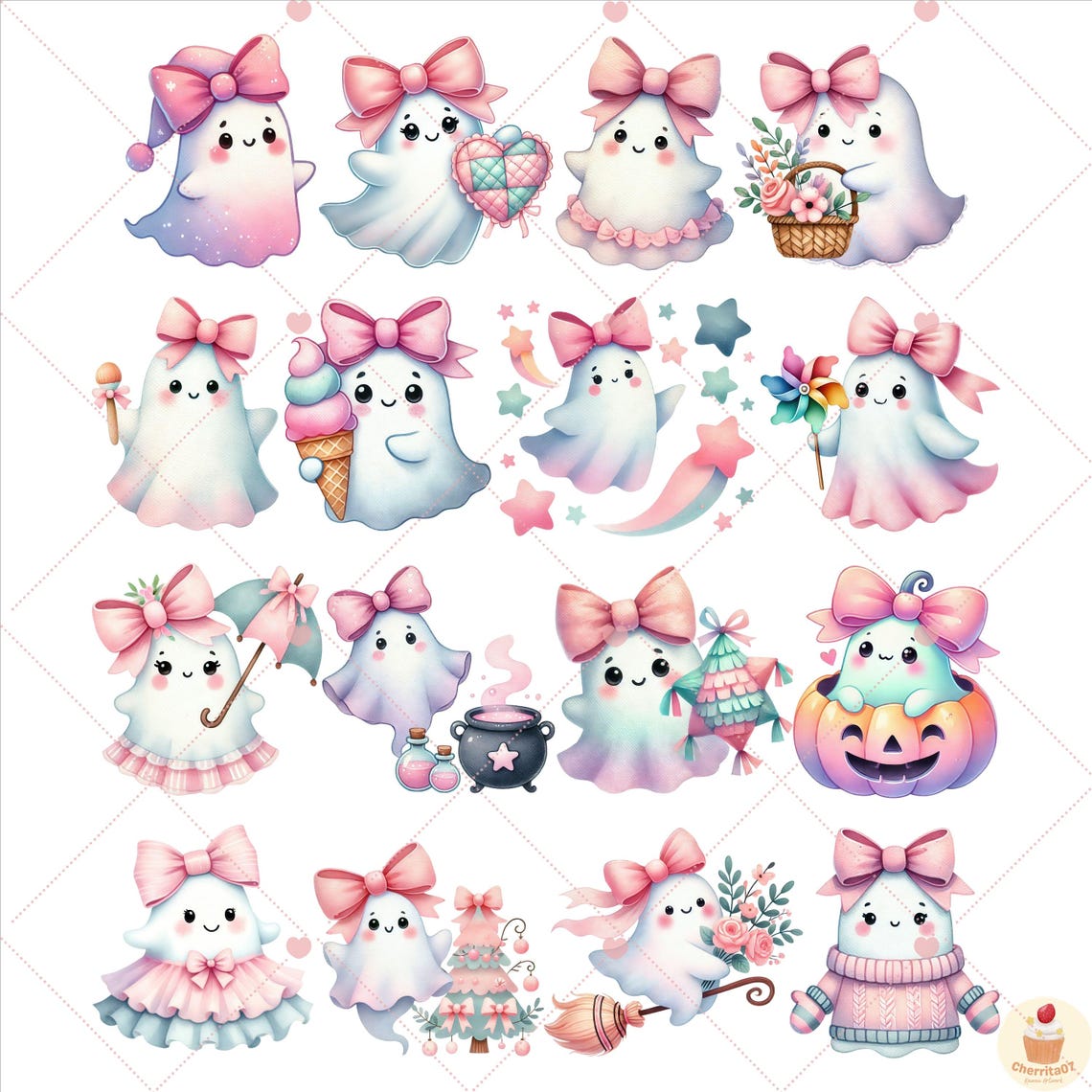Cute Ghost Girl Clipart, Girly Halloween Clipart, Pink Ghost Png ...