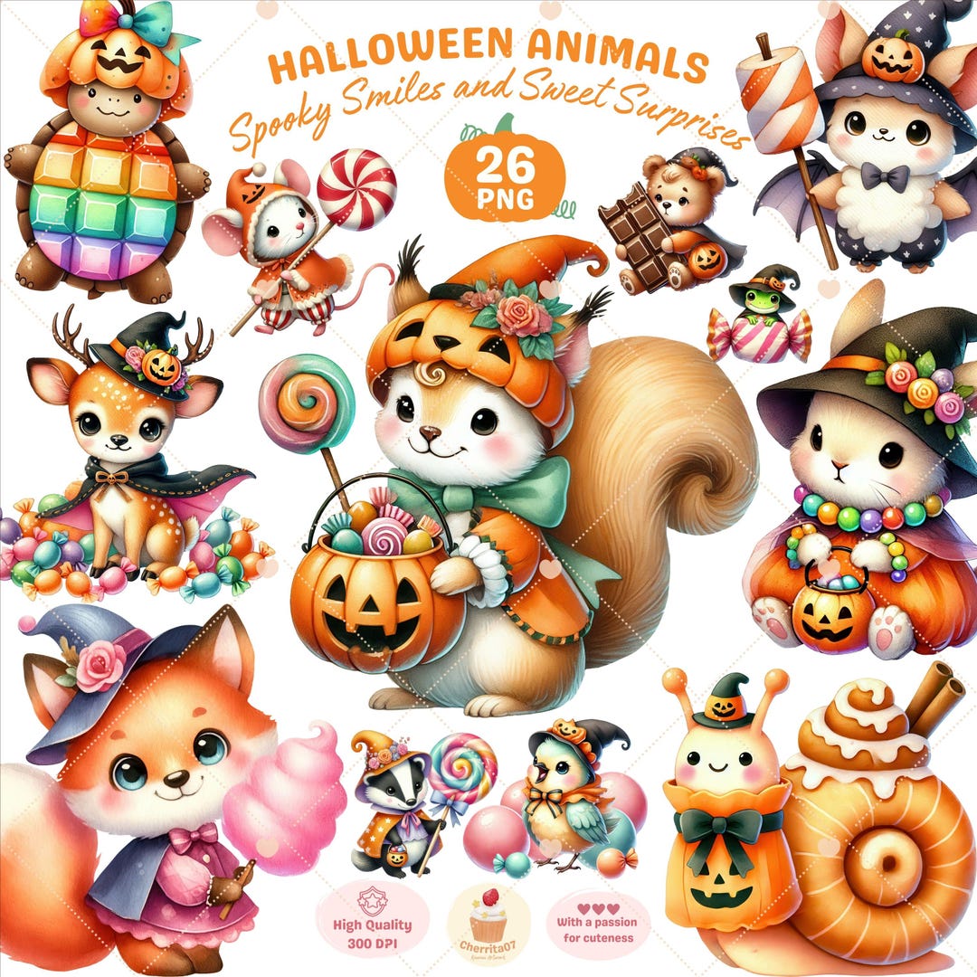 Halloween Animals Clipart, Cute Halloween Png, Woodland Animal Clipart ...