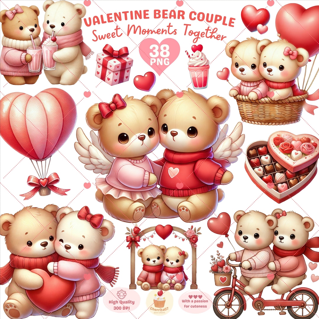 Valentine Bear Couple Clipart, Valentine's Day Png, Couple Clipart ...