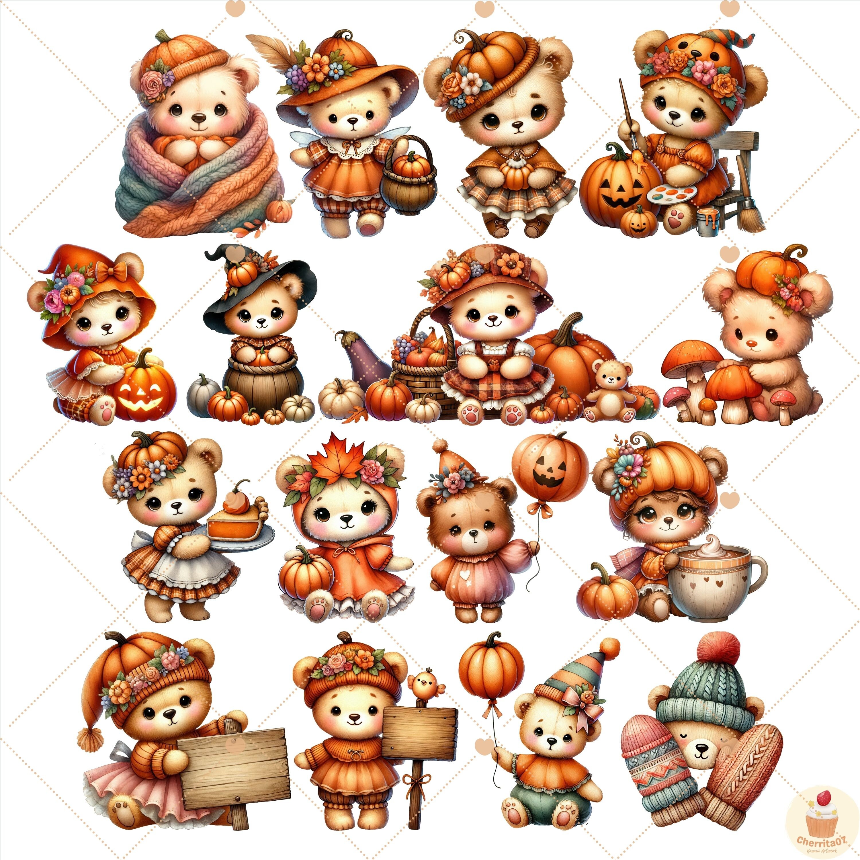 Autumn Baby Bear Clipart, Teddy Bear Png, Fall Clipart, Cute Baby Bear ...