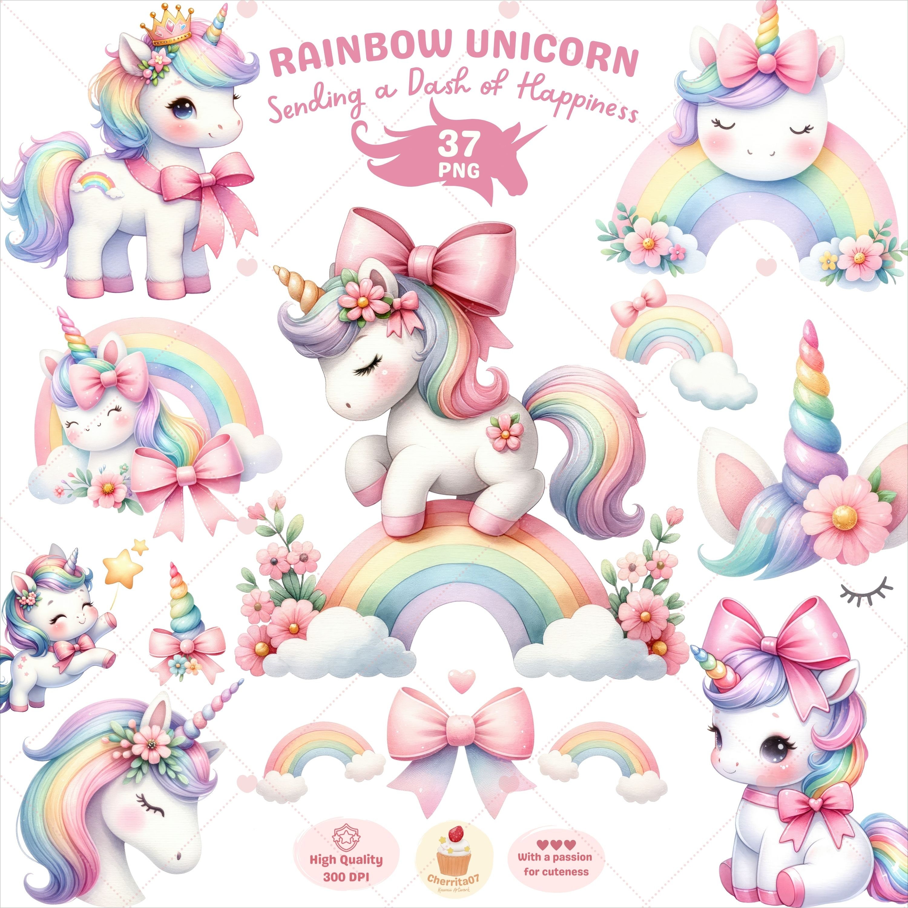 Rainbow Unicorn Clipart, Unicorn PNG, Magic Unicorn PNG, Watercolor ...