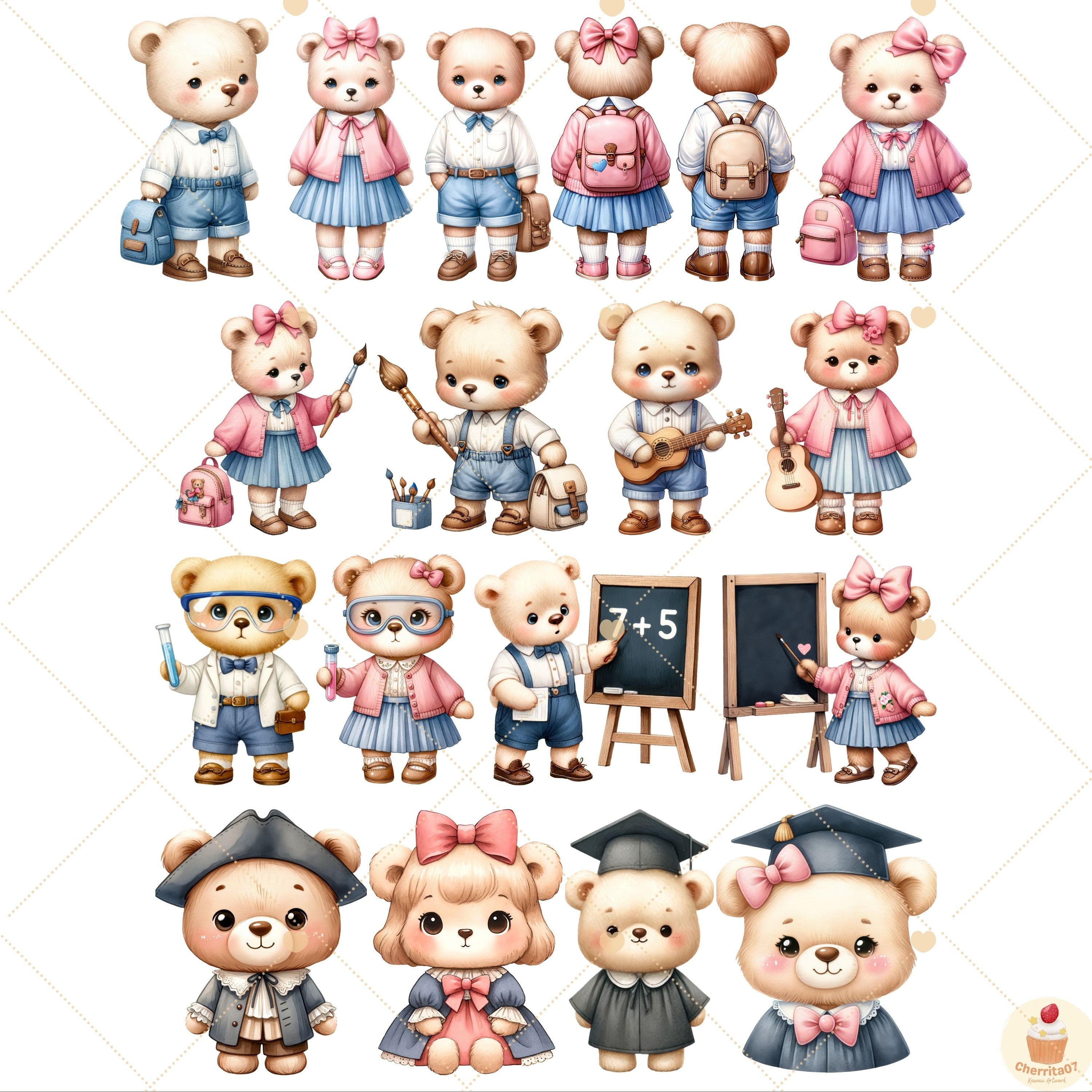 Back to School Clipart, School Bear Png, Baby Bear Png, School Supplies ...
