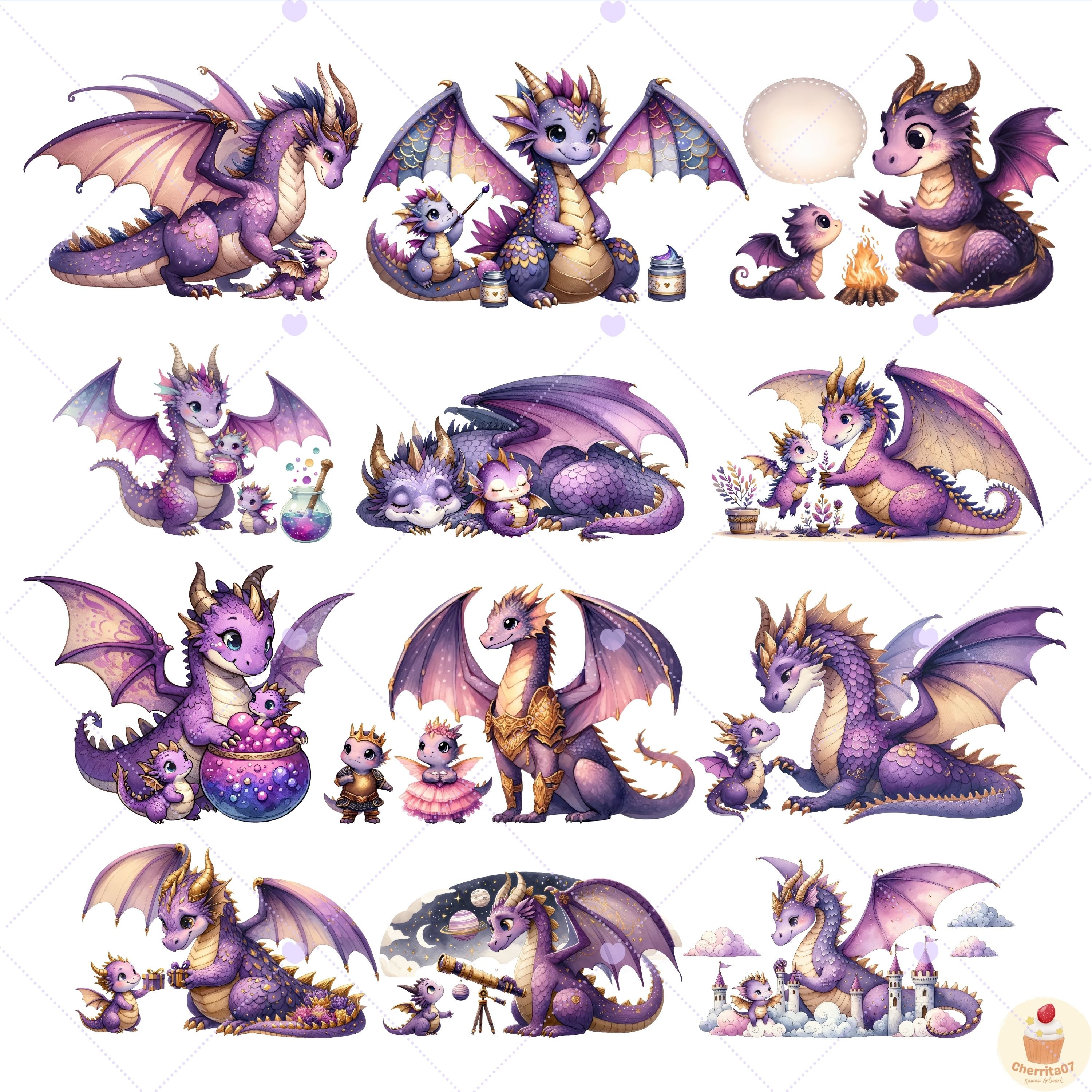 Dragon Daddy and Baby Clipart, Fathers Day Clipart, Dragon Png, Fantasy ...