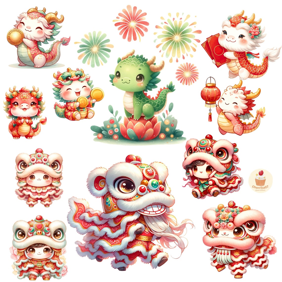 Chinese New Year Clipart, Watercolor China Festive PNG, Lunar New Year ...