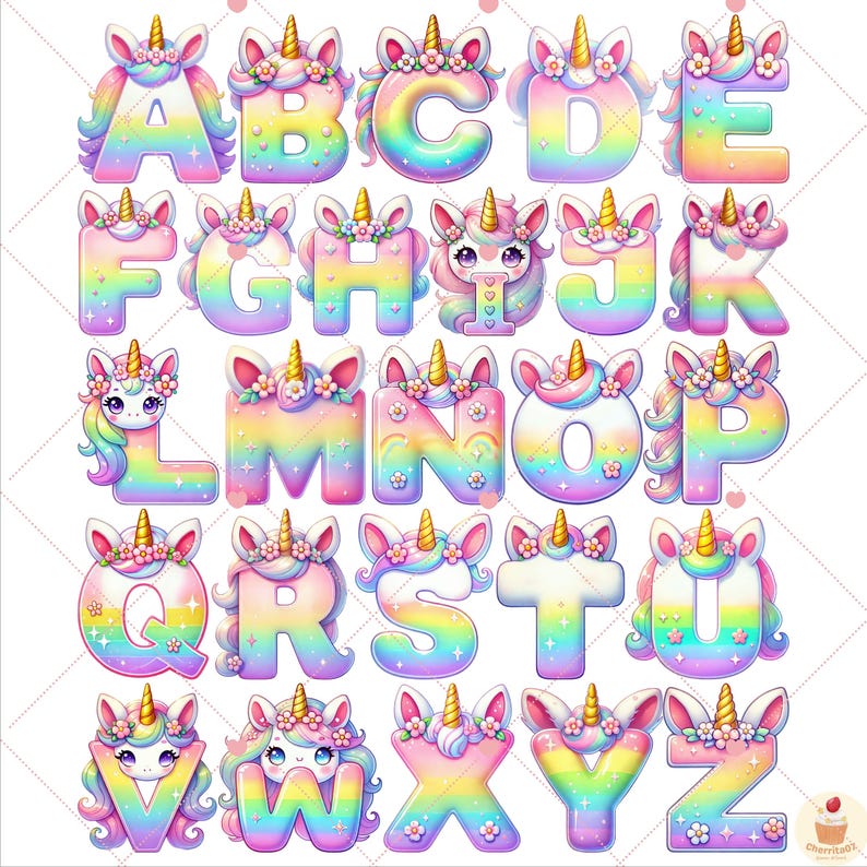Rainbow Unicorn Alphabet Clipart, Unicorn Png, Unicorn Birthday Clipart ...