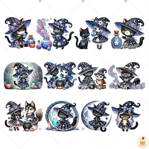 Black Cats and Magic Potions, Cat Png, Halloween Clipart, Witch Clipart ...