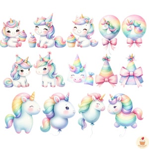 Unicorn Birthday Clipart, Rainbow Party Clipart, Magic Unicorn PNG ...
