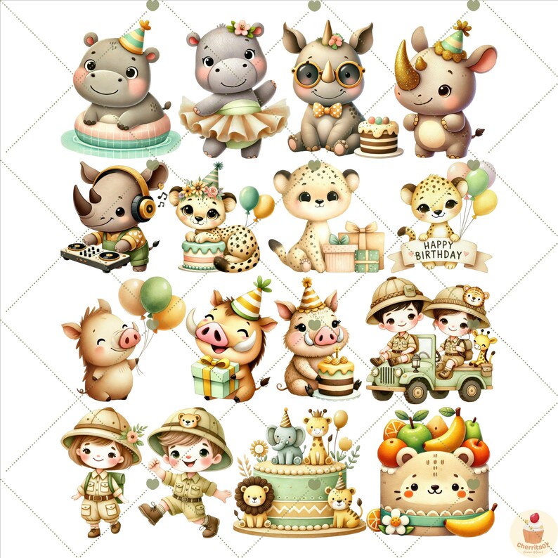 Safari Birthday Clipart, Cute Safari Animals Png, Wild One Birthday ...