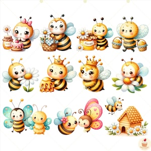 Honey Bee Clipart, Bee and Daisies PNG, Daisy Floral PNG, Watercolor ...