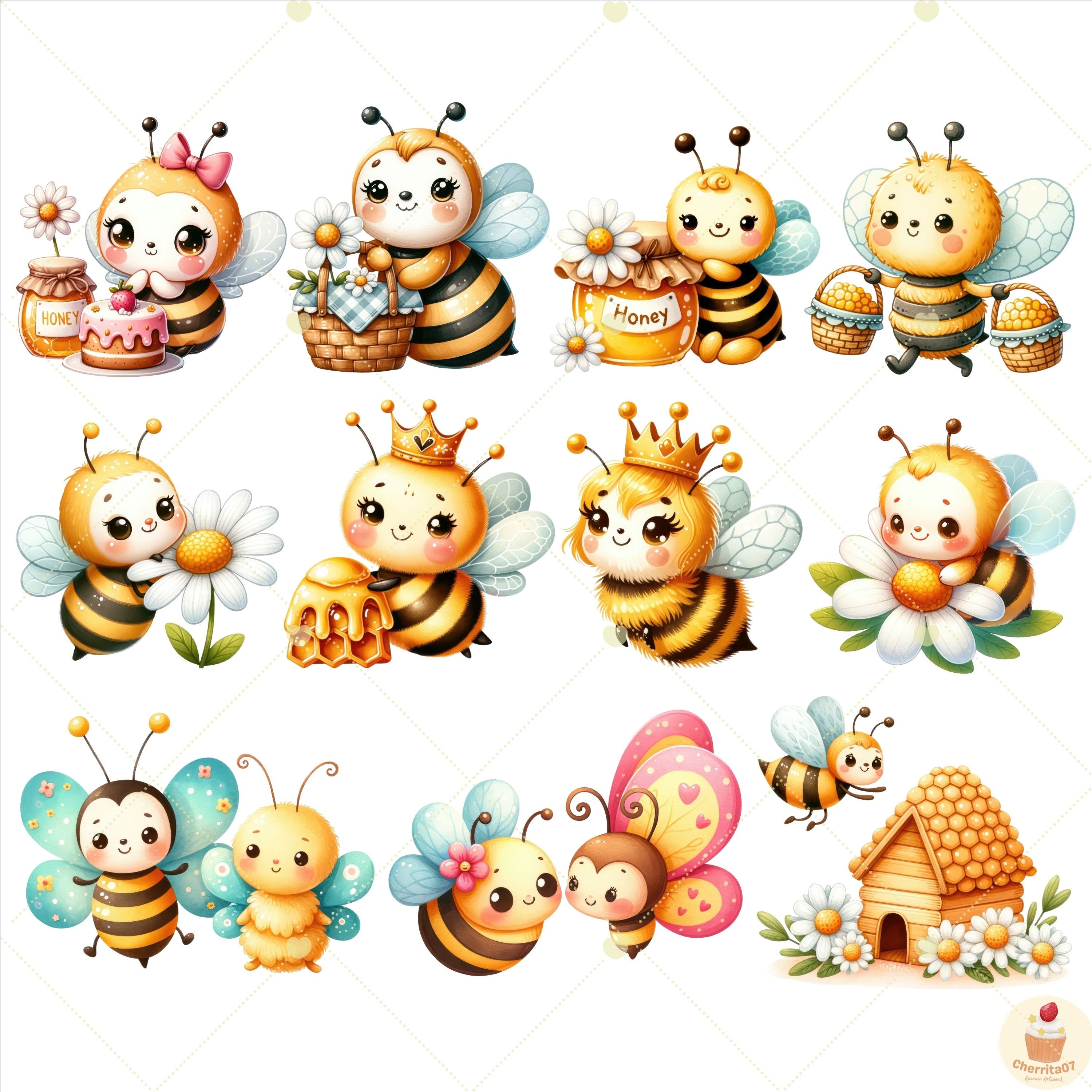 Honey Bee Clipart, Bee and Daisies PNG, Daisy Floral PNG, Watercolor ...