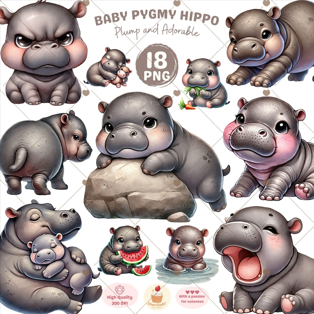 Baby Pygmy Hippo Clipart, Baby Hippo Png, Jungle Animal Art, Cute ...