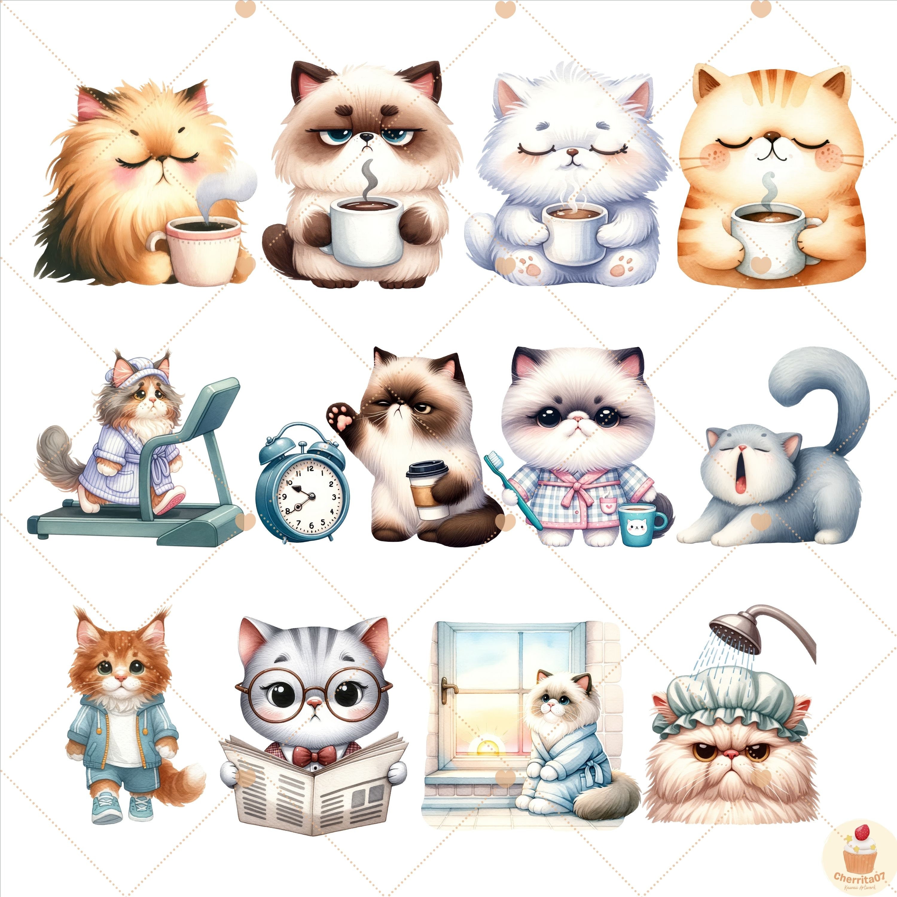 Morning Cat Clipart, Cat Png, Cute Kitten Clipart, Funny Cat, Grumpy ...