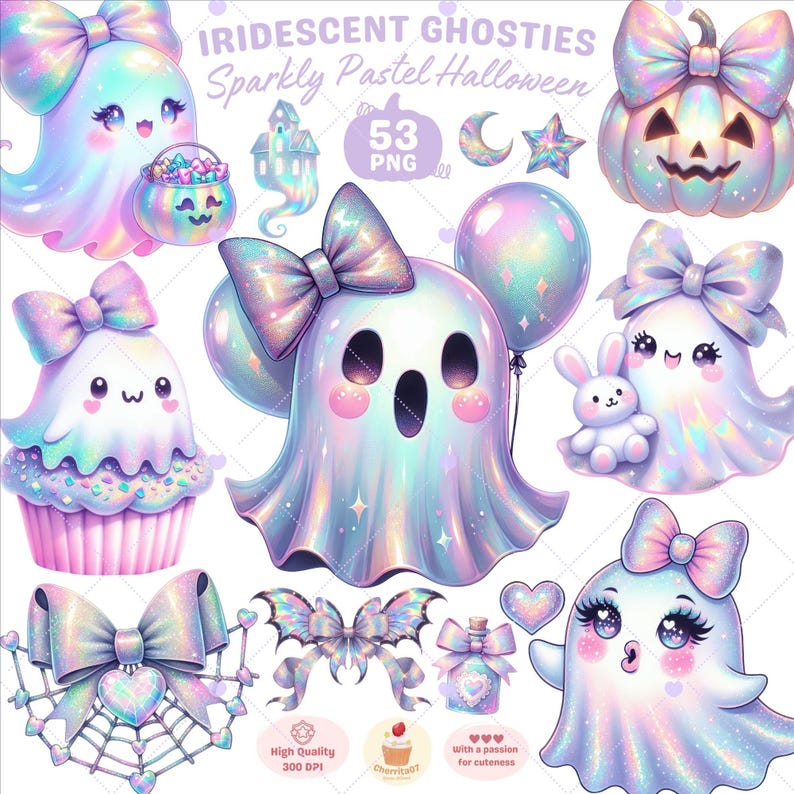 Iridescent Ghost Clipart: Pastel Halloween PNG Images (commercial Use ...