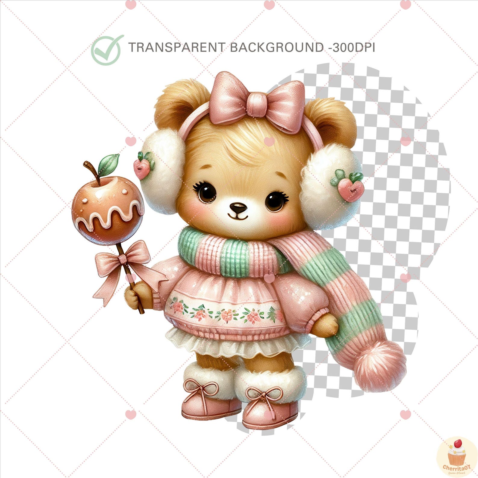 Winter Baby Bear Girl Clipart, Teddy Bear Png, Pink Baby Bear Png ...