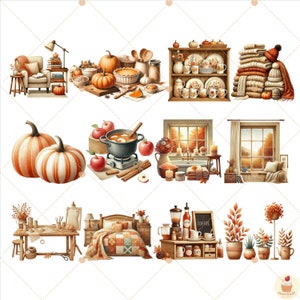 Cozy Autumn Clipart, Fall Png, Pumpkin Png, Harvest Clipart, Rustic ...