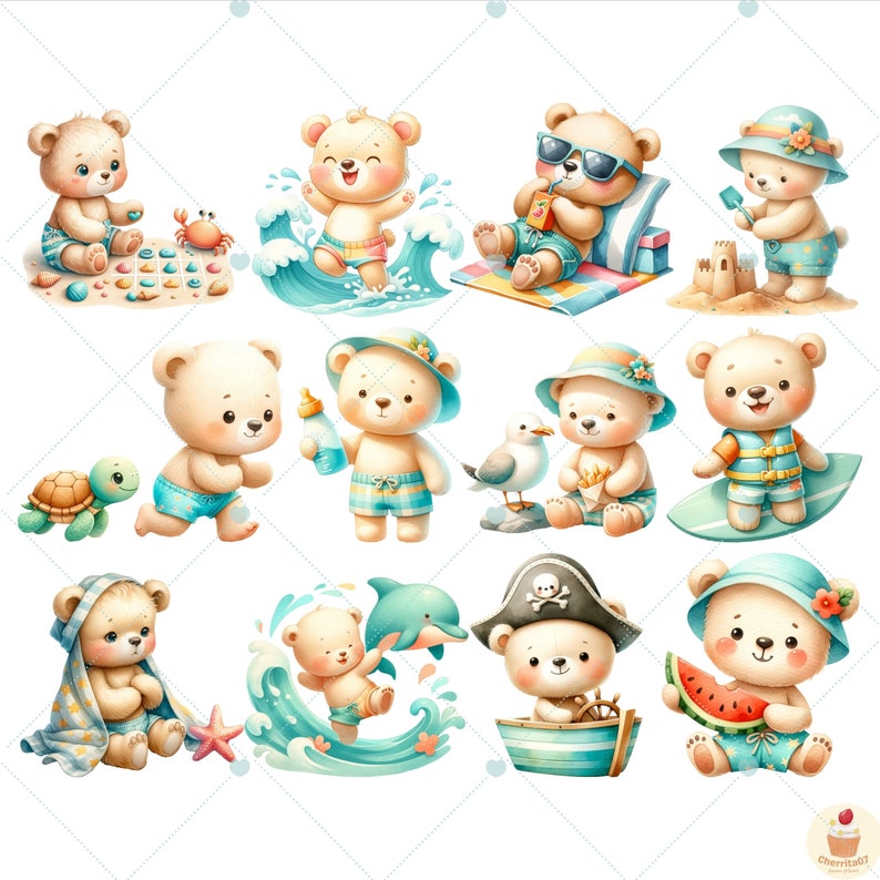 Beach Baby Bear Clipart, Baby Bear Png, Beach Baby Shower, Blue Teddy ...