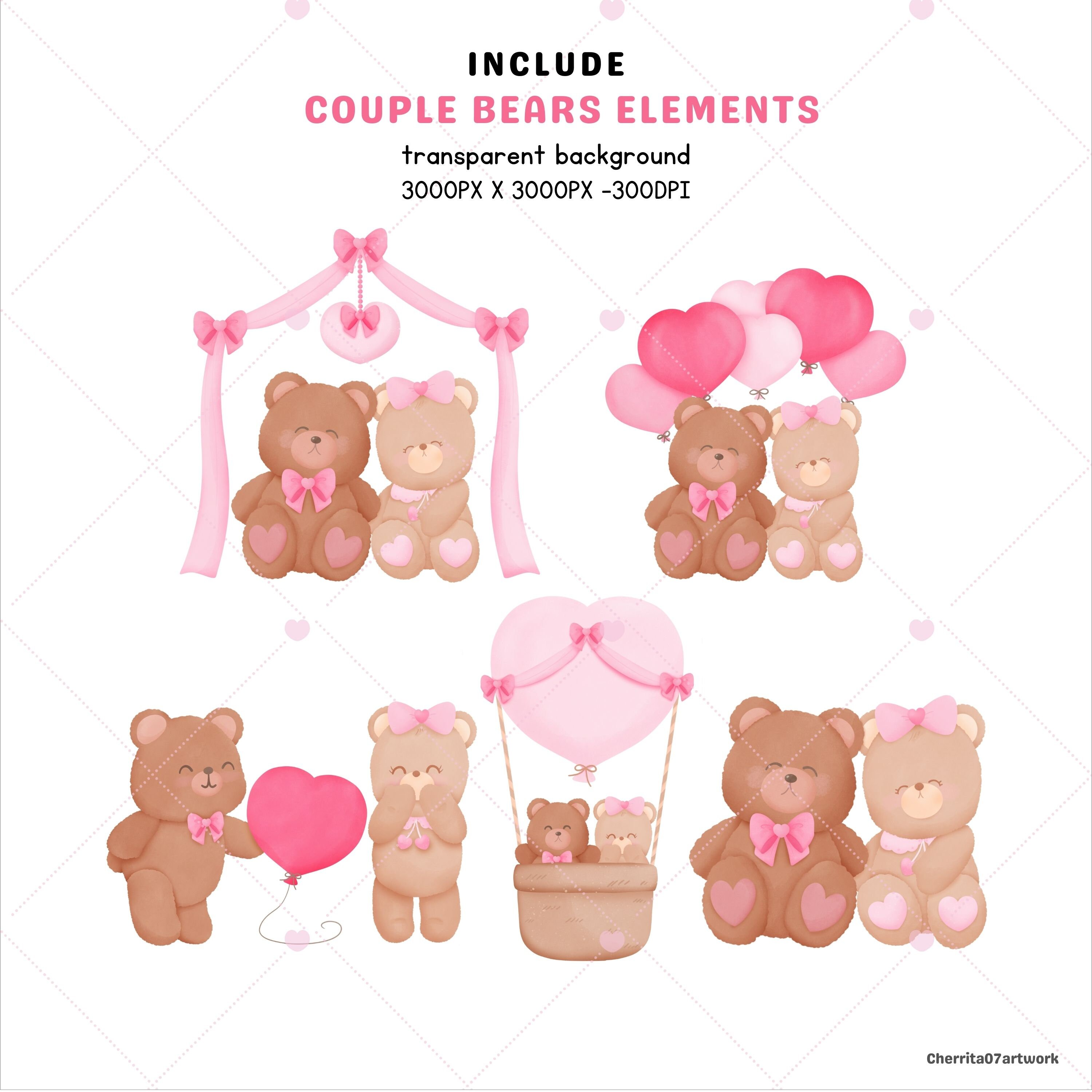 Valentines Clipart Couple Bears Clipart Watercolor Teddy - Etsy