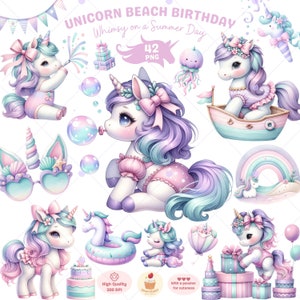 Unicorn Beach Birthday Clipart, Unicorn Png, Rainbow Unicorn, Summer ...