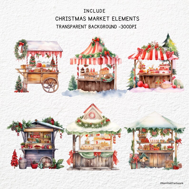 Watercolor Christmas Market Clipart, Winter Shop Transparent 11 PNG 300 ...