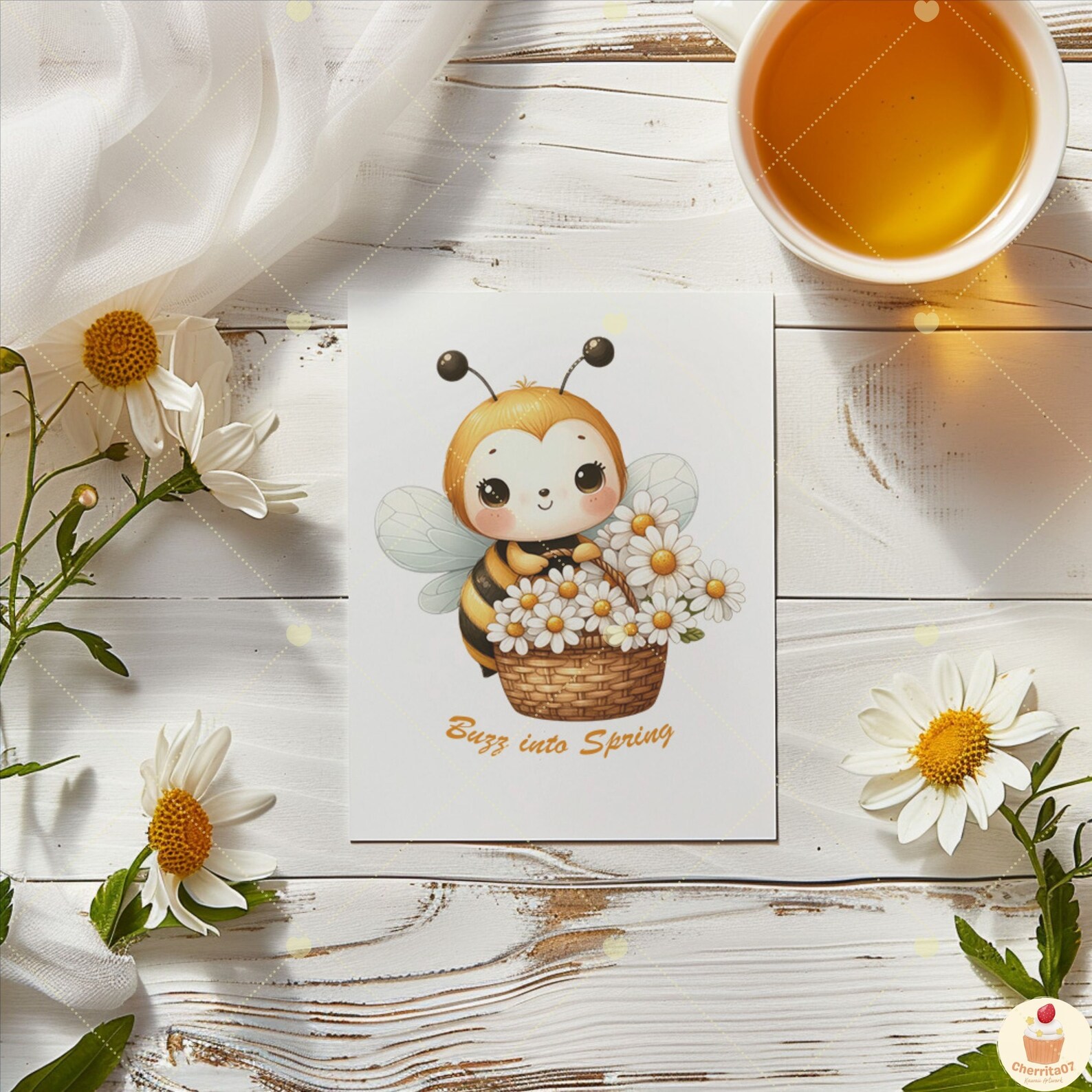 Honey Bee Clipart, Bee and Daisies PNG, Daisy Floral PNG, Watercolor ...