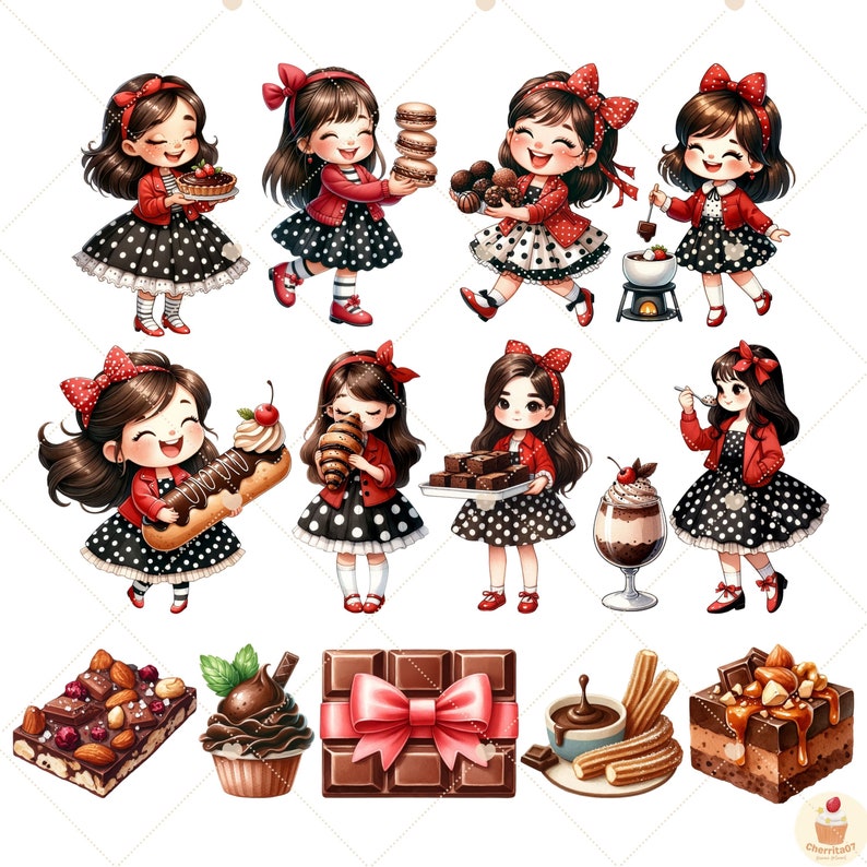 Chocolate Lover Girl Clipart, Chocolate Png, Cute Girl Clipart, Dessert ...