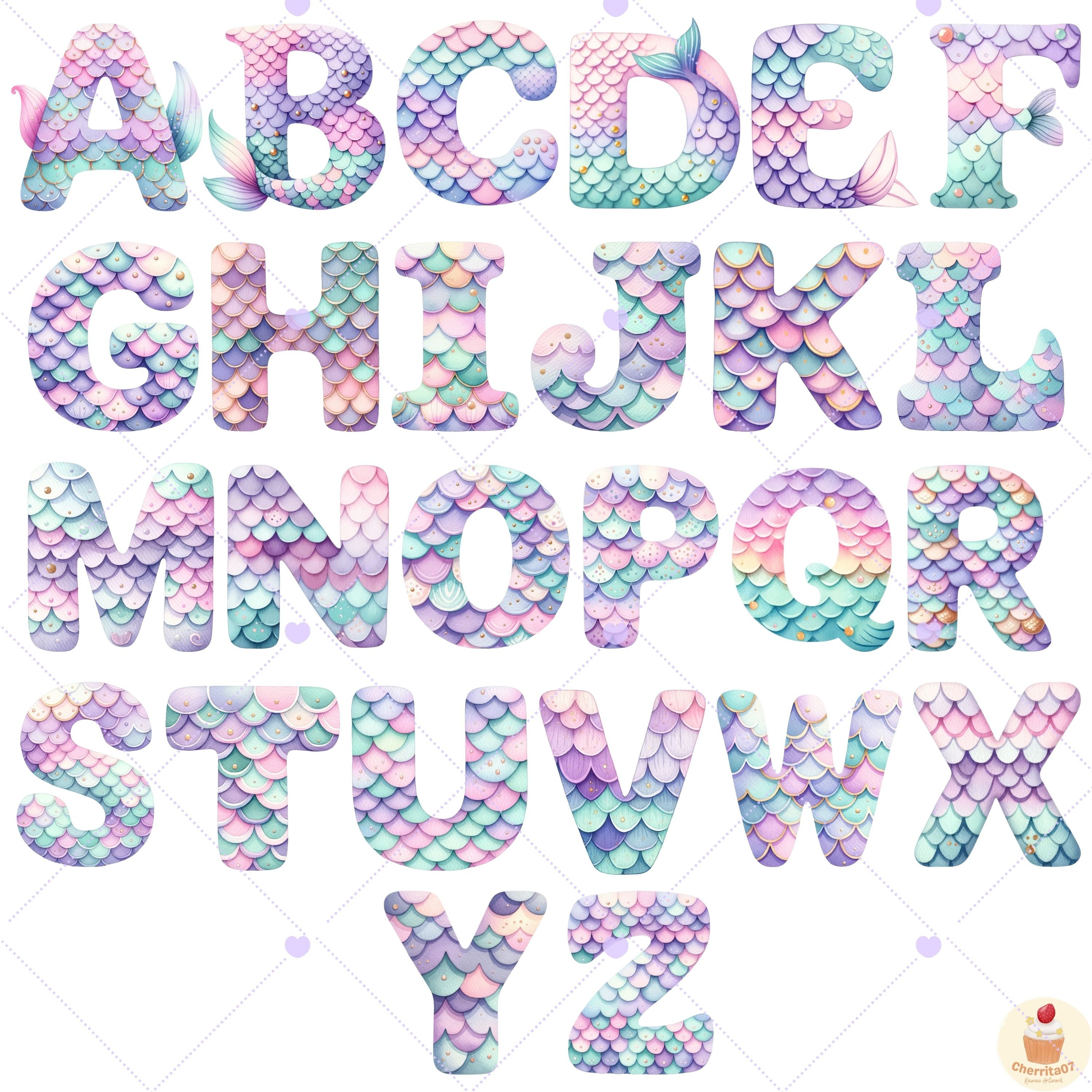 Mermaid Alphabet Clipart, Mermaid Png, Alphabet Letters, Mermaid Scales ...