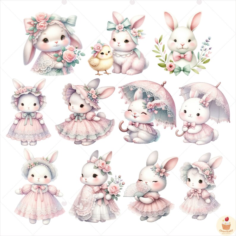 Easter Day Clipart, Charming Coquette Clipart, Easter Bunny PNG, Easter ...