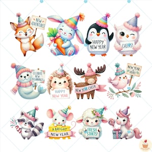 New Year Animal Clipart, Happy New Year Png, Cute Animals Clipart ...
