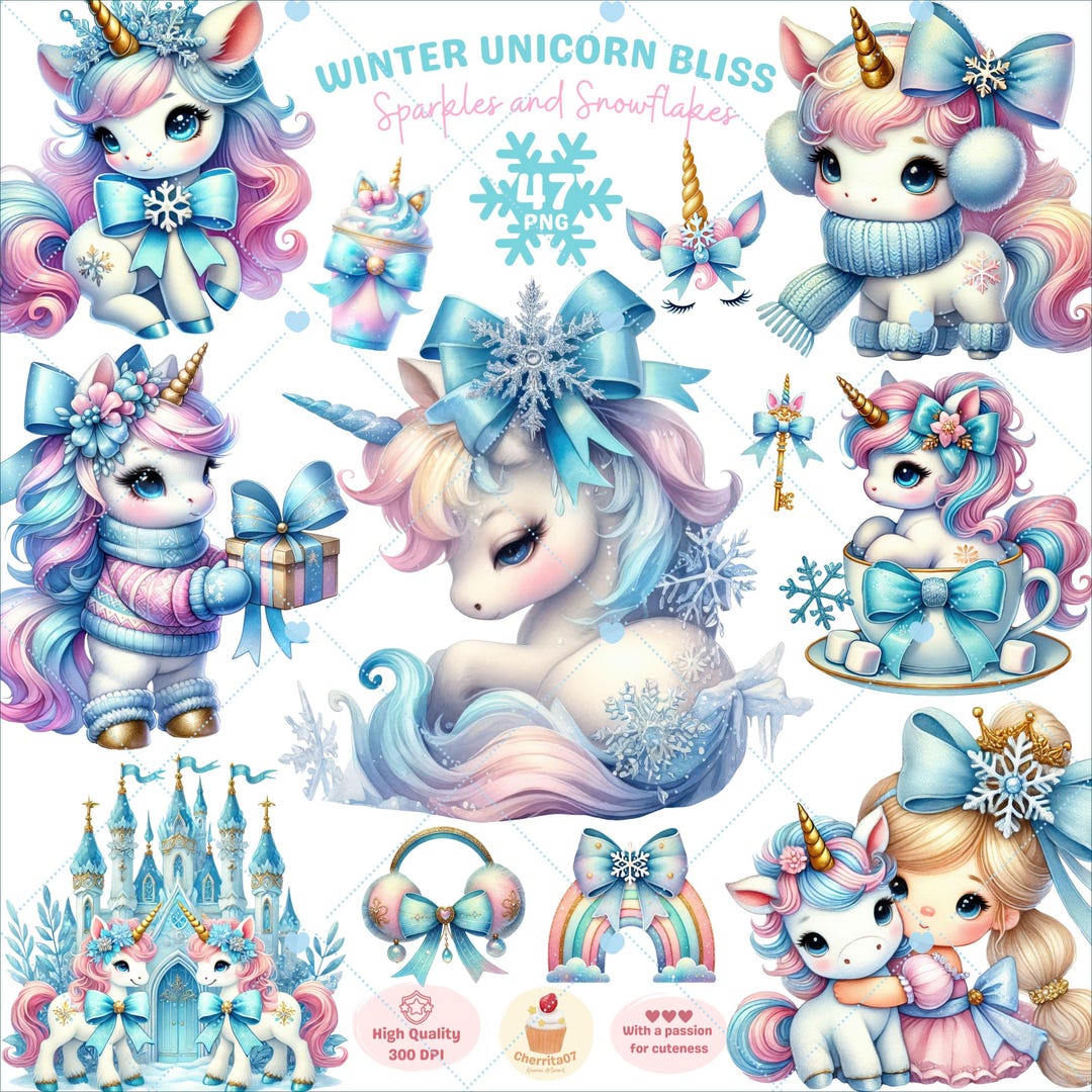 Winter Unicorn Clipart, Pastel Unicorn Png, Cute Unicorn With ...