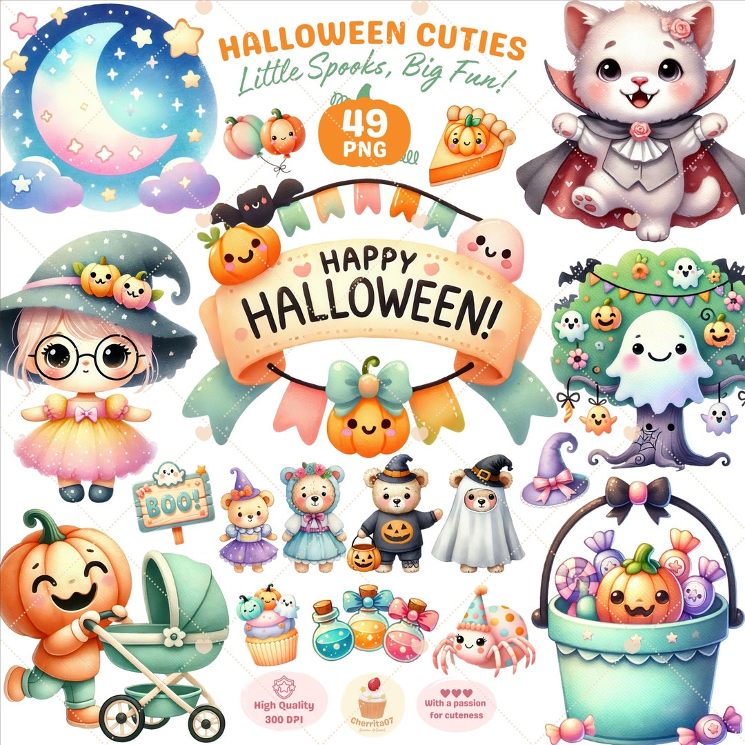 Halloween Clipart, Cute Ghost Png, Cute Halloween Animals Clipart ...