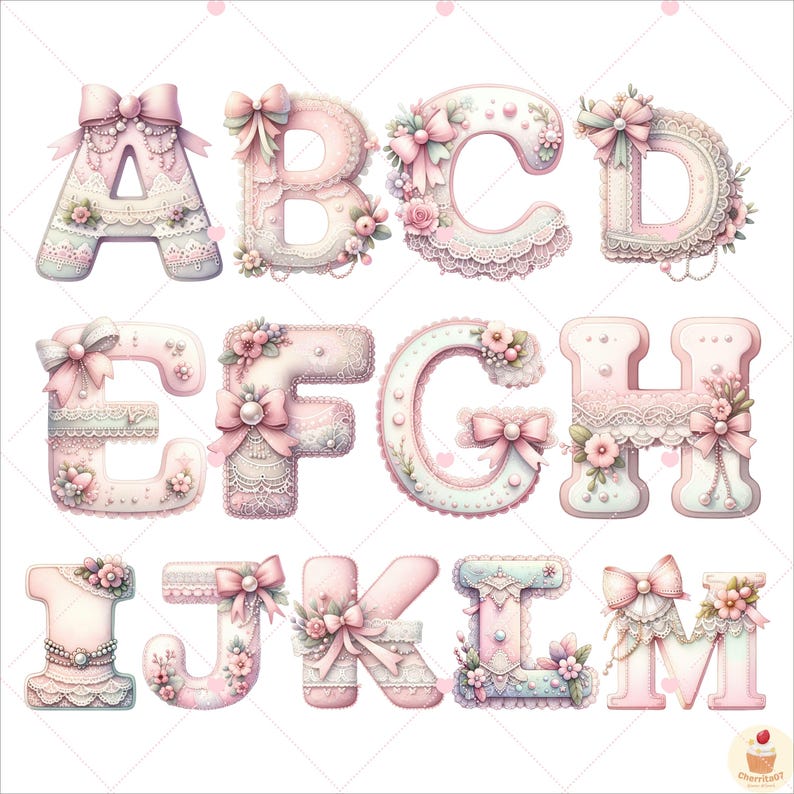 Coquette Alphabet Clipart: Pink Watercolor Letters (PNG, Commercial Use ...