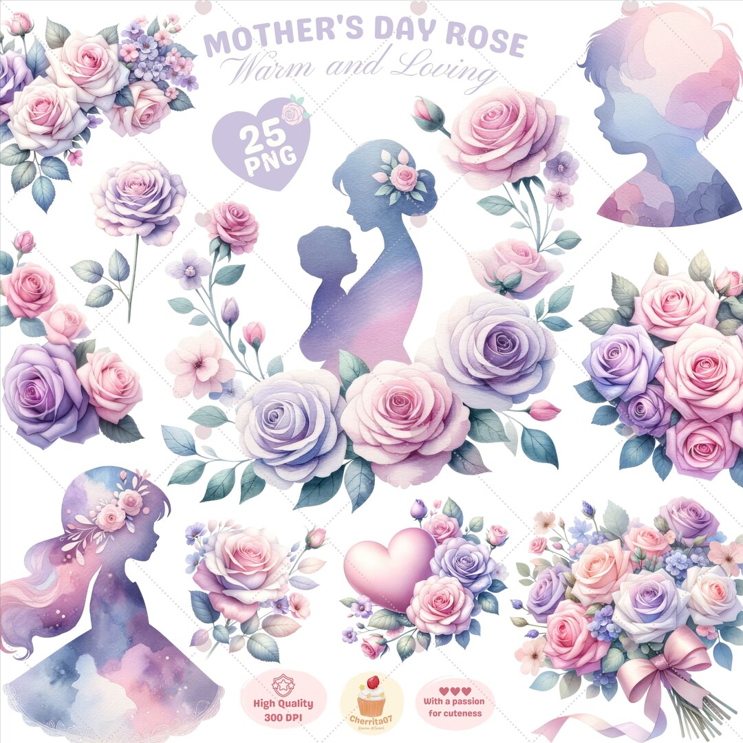 Mother's Day Rose Clipart, Rose Png, Floral Border, Dusty Rose, Pastel ...