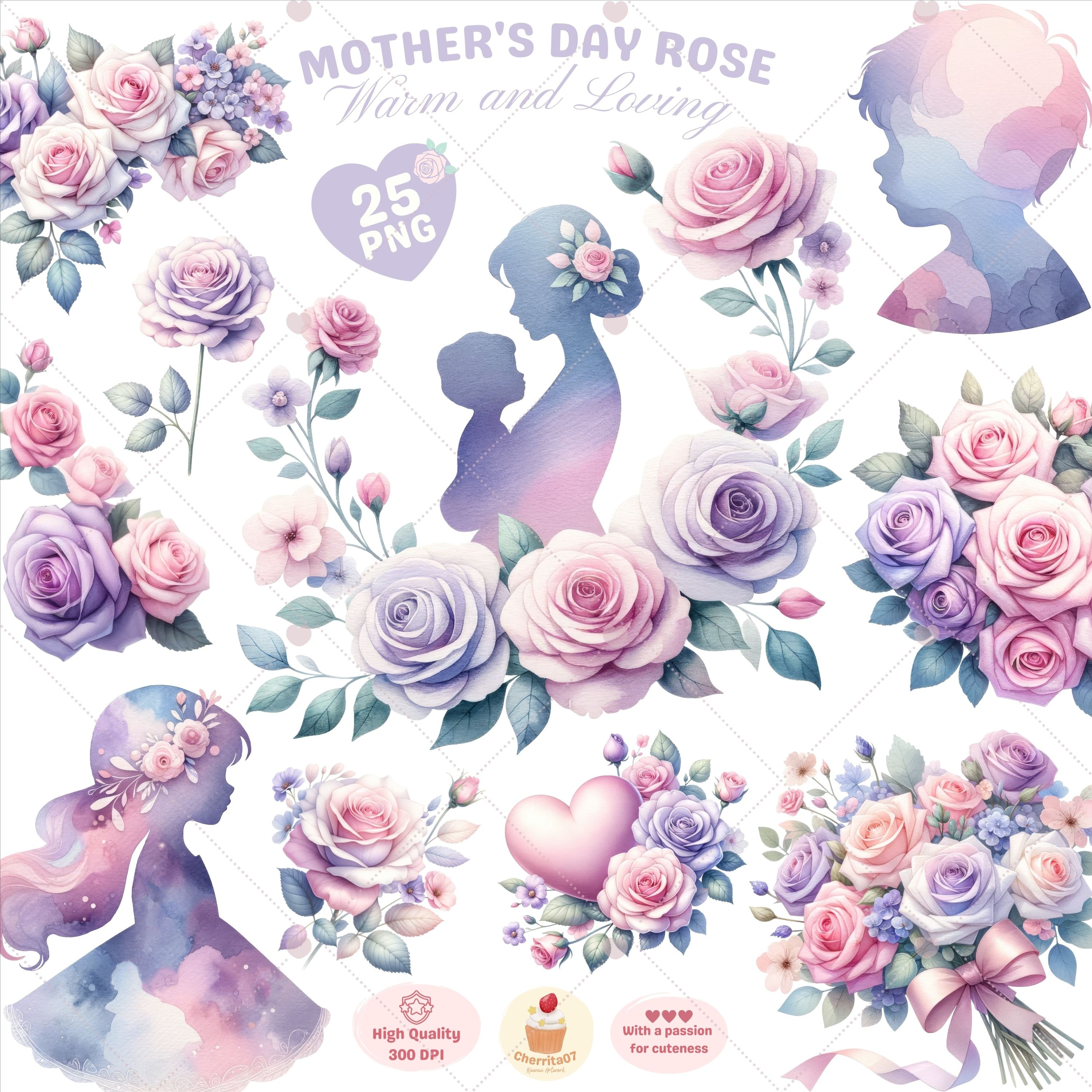 Mother's Day Rose Clipart, Rose Png, Floral Border, Dusty Rose, Pastel ...
