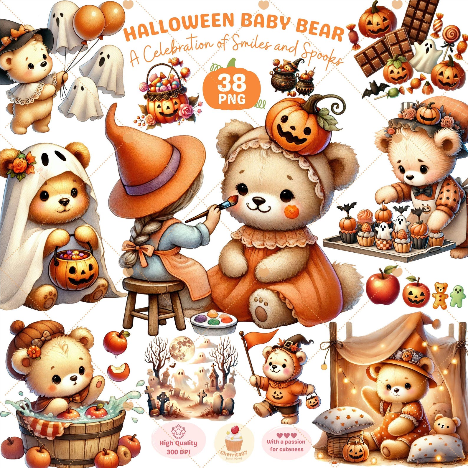 Halloween Baby Bear Clipart: Spooky Teddy Bear PNG (commercial Use) - Etsy