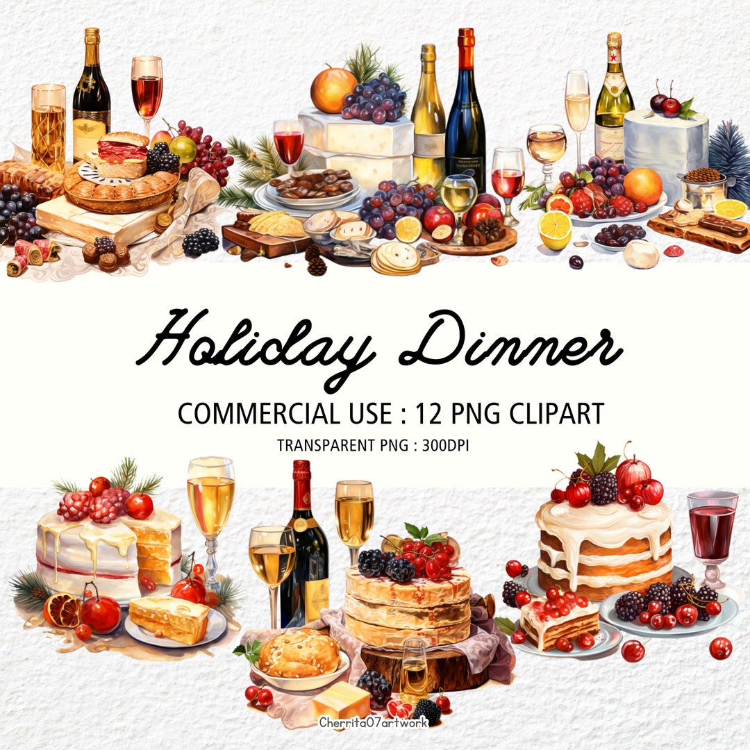 Party Food Clipart, Holiday Dinner Transparent 12 PNG 300 Dpi, New Year ...