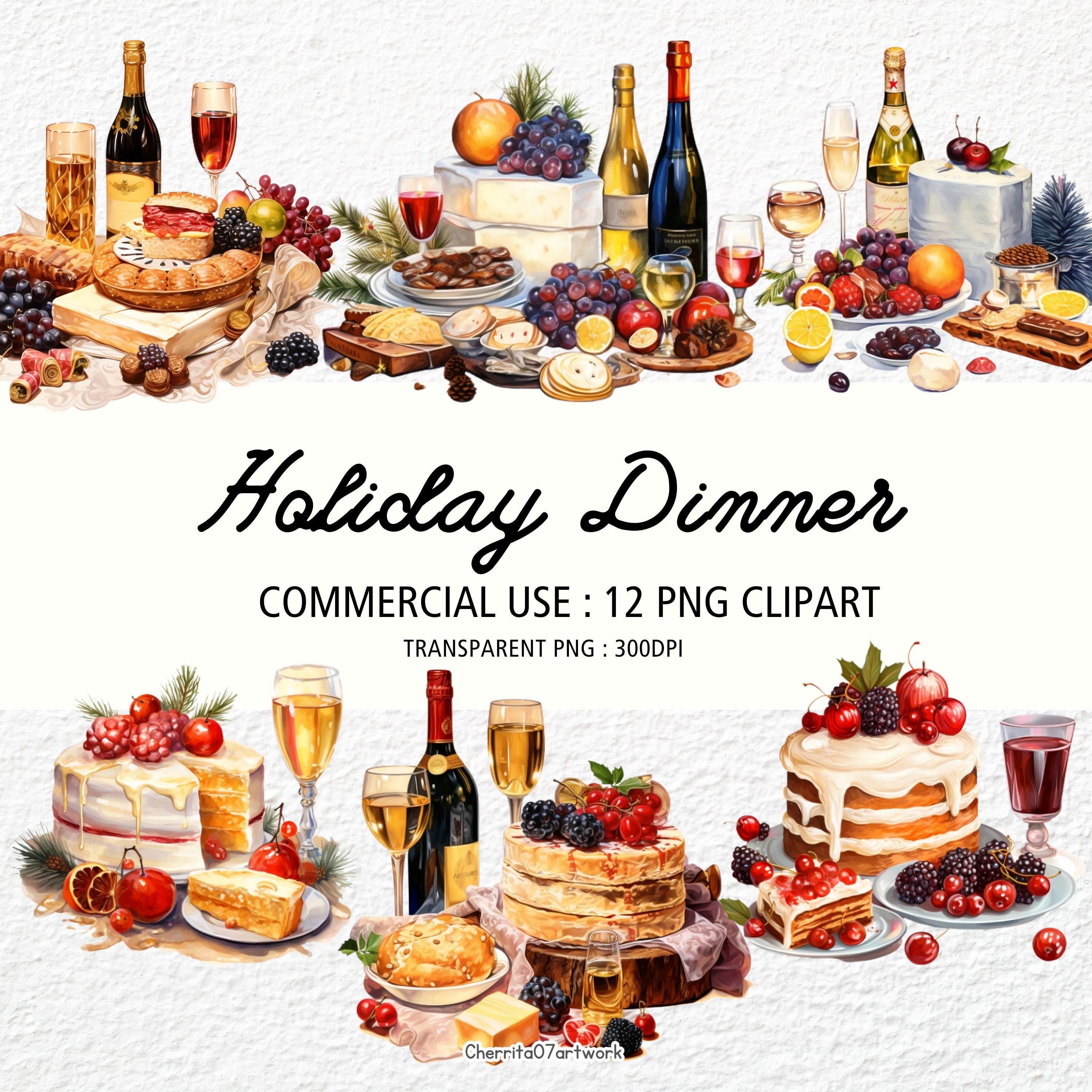 Party Food Clipart, Holiday Dinner Transparent 12 PNG 300 Dpi, New Year ...